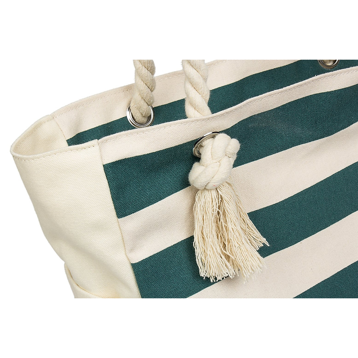 Malirona Large Beach Travel Tote Bag Canvas Shoulder Bag with Cotton Rope Handle (Green Stripes)