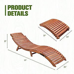 Devoko Patio Chaise Pool Lounge Outdoor Folding Wooden Lounge Chair for Outside Waterproof Lounge Chair (2 Piece)