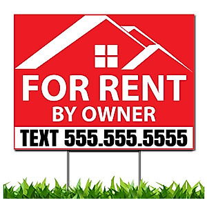 CUSTOM For Rent By Owner 18x24" Yard Sign, Double Sided, Metal Stake Included, by Moonlight4225