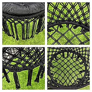 YUCAN Hammock Chair Stand with Backrest Hanging Chair Included, Extended Macrame Hanging Cotton Rope Chair with a Pillow for Indoor and Outdoor(Black), Large size