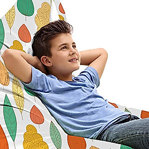 Ambesonne Autumn Lounger Chair Bag, Fall Forest Leaves Willow Palm Maple Oak Hand Drawn Nature Growth Season Woodland, High Capacity Storage with Handle Container, Lounger Size, Multicolor