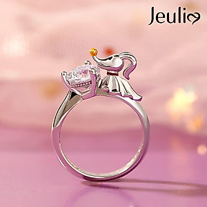 Jeulia Round Cut Silver Ring: Sterling Silver Hug Me Fashion Anniversary Promise Engagement Wedding Christmas Ring for Her with Gift Jewelry Box (White-2, 8)