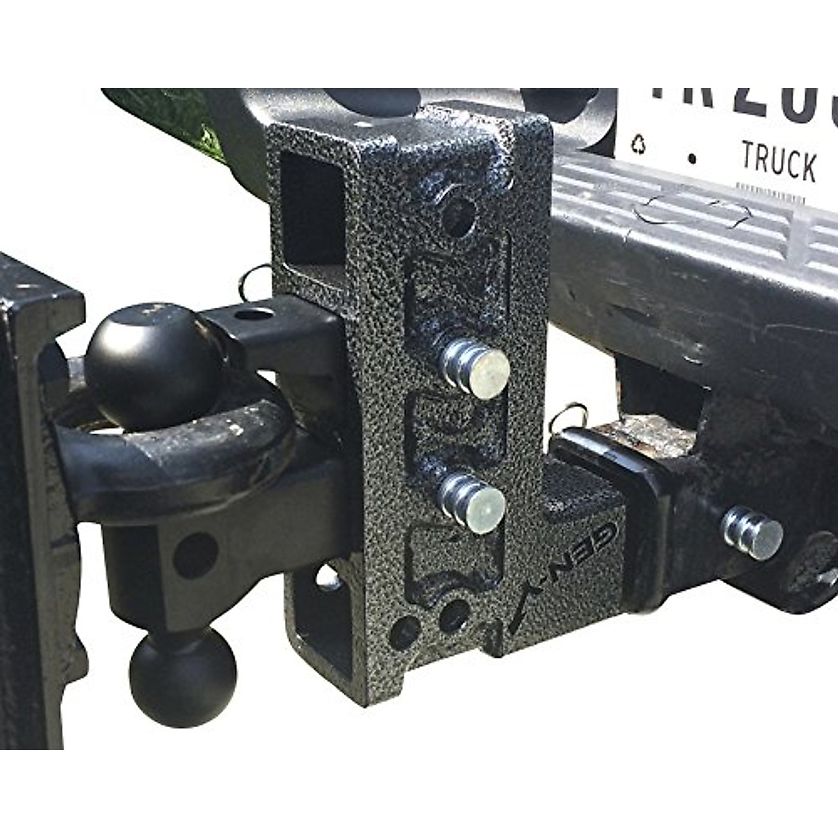 GEN-Y GH-424 MEGA-Duty Adjustable 5" Offset Drop Hitch with GH-031 Versa-Ball, GH-032 Pintle Lock for 2" Receiver - 10,000 LB Towing Capacity - 1,500 LB Tongue Weight