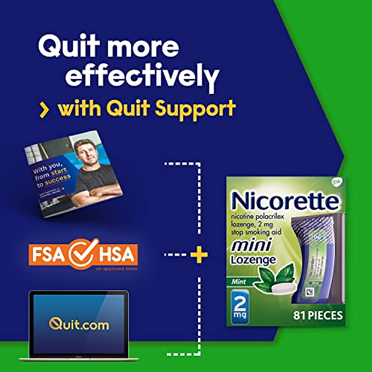 Nicorette 2 mg Mini Nicotine Lozenges to Help Quit Smoking with Behavioral Support Program, Mint Flavored, 81 Count (2 Pack)