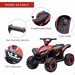 Aosom 12V Kids ATV Quad Car with Forward & Backward Function, Four Wheeler for Kids with Wear-Resistant Wheels, Music, Electric Ride-on ATV for Toddlers Ages 3+ Years Old, Red