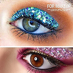 Holographic Chunky Glitter, 15 Colors Craft Glitter for Resin, LEOBRO Nail Glitter, Festival Cosmetic Eye Hair Face Body Glitter, Glitter Flakes Sequins for Epoxy Resin Tumbler DIY Arts Crafts