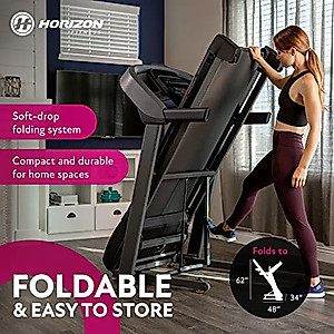 Horizon Fitness T202 Foldable Treadmill Running Machine with Incline, Fitness & Cardio, Lightweight Folding Treadmill with Bluetooth Speakers, EasyDial Controls, Tablet Holder, 325lb Capacity