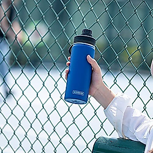 koodee Insulated Water Bottle 2 Pack-18 oz Stainless Steel Vacuum Metal Sports Water Bottle with Leakproof Spout Lid (Apple Green-Purple)