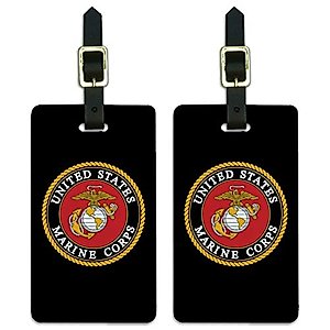 Marines USMC Emblem Black Yellow Red Luggage ID Tags Cards Set of 2