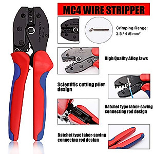 Solar PV Crimping Tool for MC3 Cable Connector, with 5 Pairs Male Female Solar Connector + 2pcs Spanners Wrench + 1pc Wire Stripper and Cutter + 1pc Wire Crimper for 2.5/4/6mm² Solar PV Wire