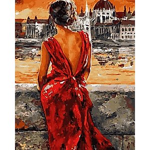 LukFun Paint by Number Kit for Adults, Lady Paint by Numbers on Canvas, 16 x 20 inch (Romantic Journey, without Frame)
