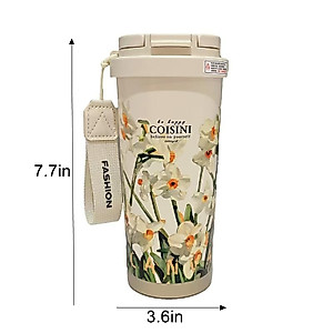 18 oz Coffee Travel Mug with Straw & Flip Lid, Sunflower Tumbler Cup, Double Wall Stainless Steel Vacuum Insulated Tumbler Cup