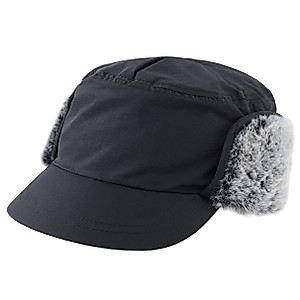 Connectyle Outdoor Mens Warm Hunting Hat with Earflaps Winter Skull Cap Faux Fur Baseball Cap Black