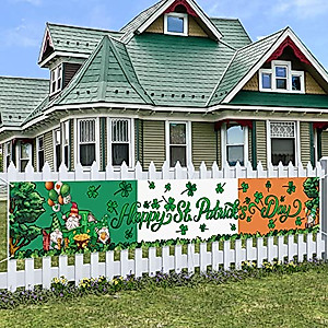 Probsin Large Happy St. Patrick's Day Banner 120" x 20" St Patricks Decorations Yard Signs Irish Holiday Decor Party Supplies Shamrock Gnomes Vehicle Hanging Backdrop for Garden Fence Balcony