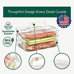 spaclatio Deli Meat Container for Fridge, 3 Layer Lunch Meat Container for Refrigerator Organizing, Deli Containers with Lids Food Storage Container Bacon Cheese Container for Refrigerator