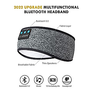 LC-dolida Sleep Headphones Bluetooth Headband, Cozy Band Wireless Sports Headband Headphones with Thin HD Stereo Speakers Perfect for Sleeping, Sport, Yoga, Travel Cool Gadgets for Women Man