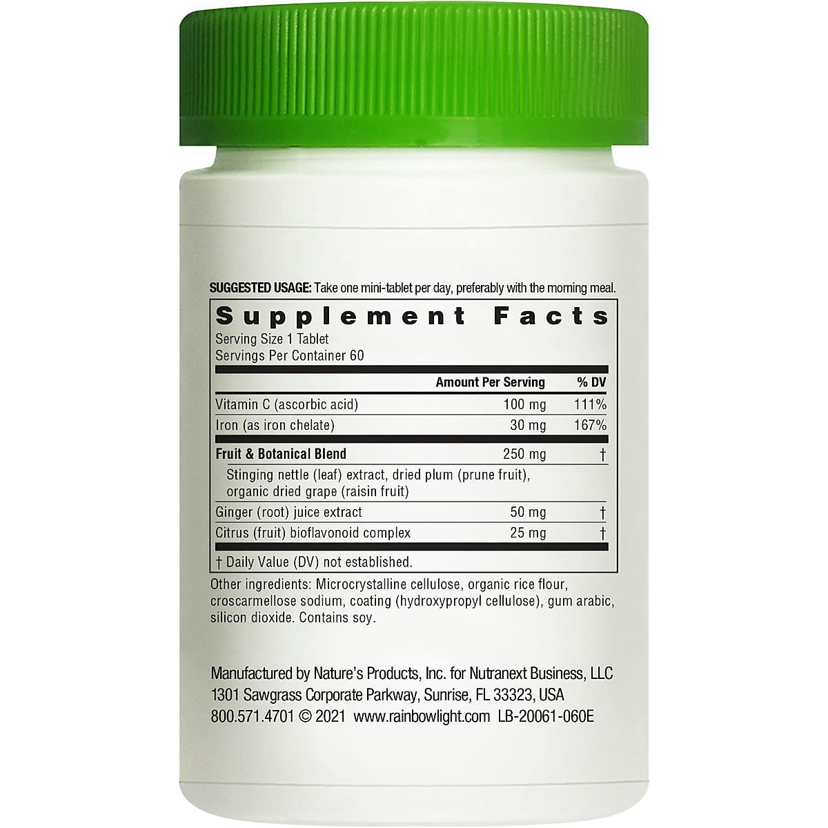 Rainbow Light - Complete Iron Mini-Tabs, Gently Encourages Healthy Iron Levels by Promoting Iron Absorption with Ferractiv Iron, Vitamin C and Ginger, Vegan, Gluten-Free, Non-Constipating, 60 Tablets