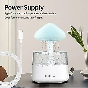 Rain Cloud Humidifier Water Drip with Adjustable LED Lights White Noise Humidification Desk Fountain Bedside Sleeping Relaxing Mood (White)