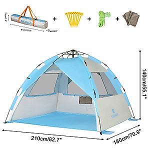 G4Free Deluxe XL Pop Up Beach Tent, 3-4 Persons Easy Setup Sun Shelter Canopy with UPF 50+ UV Protection Extral Wide 70.9 in