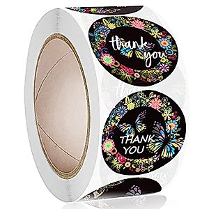 Thank You Sticker Rolls, Business Stickers, Bubble envelopes and Gift Bag Packaging Labels, 500 Sheets per roll, 1.5 inches in Diameter, 4 Different Patterns (500 Sheets/4 Styles)