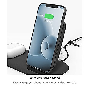 mophie Wireless Charging Stand+ Wireless Charging Stand and pad with USB-A Port. for AirPods, Apple Watch, iPhone, Samsung Galaxy, Qi-Enabled Devices