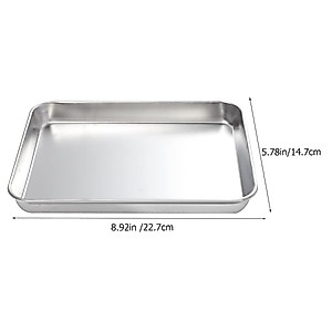 BESTonZON 4pcs Baking Sheets Stainless Steel Baking Pan Tray Cookie Sheet Oven Pan Food Tray Metal Dinner Dish for Lunch Dinner Camping Cooking Roasting Silver