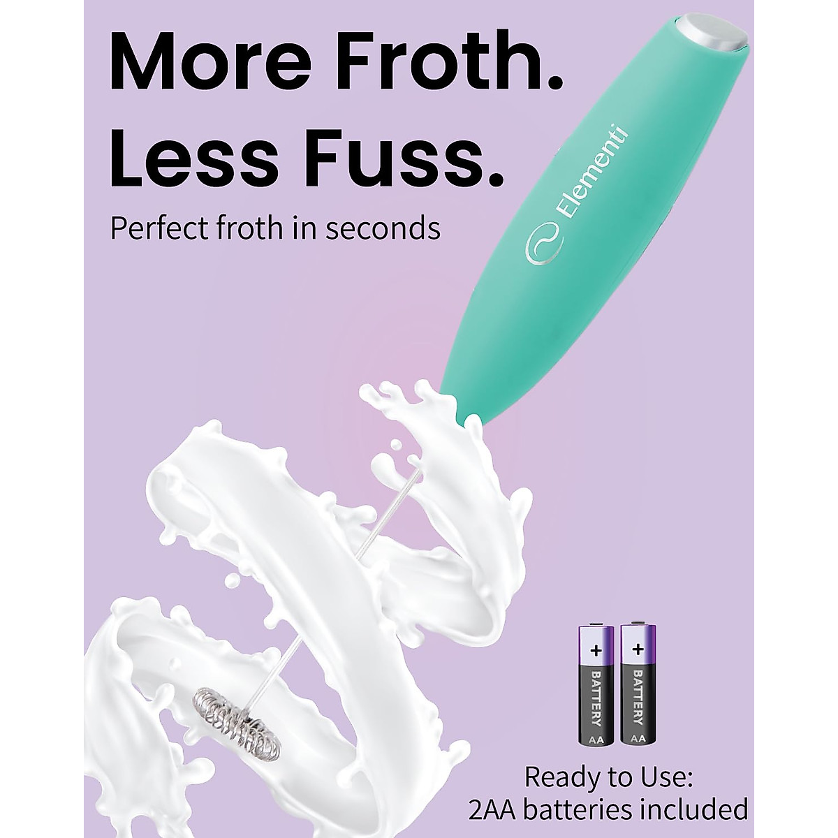 Elementi Milk Frother Wand (Batteries Included) - Coffee Stirrers Electric Mini Mixer for Powder Drinks - Electric Stirrer for Powder Drinks - Protein Powder Mixer Wand (Mint)