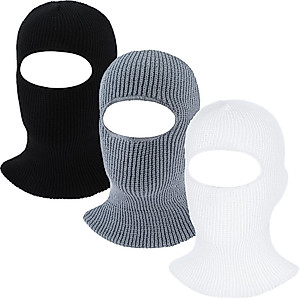 EBOOT Knitted Full Face Cover Knit Winter Ski Balaclava Ski Mask Beanie One Hole Headwear (Black Gray White,3 Pcs)
