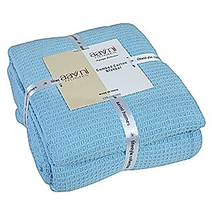 AAVNI HOMES 100% Cotton Blanket King Size 108 x 90 Inches Aqua Sky Blue Color Waffle Weave Blanket - Soft Premium Lightweight Breathable Cotton Bed Blanket for Layering King Size Bed
