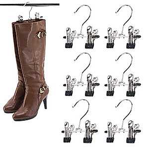 SUNTRADE Double Adjustable Clips Boots Hangers,Space Saving Boots Socks Bags Hanging Clips Boot Holder Boot Organizer,Set of 6