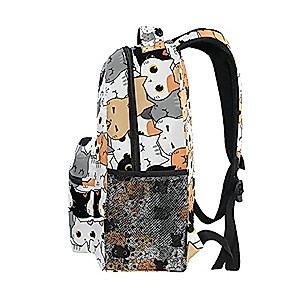 MCHIVER Cute Cats Backpacks for School Travel Laptop Backpack with Water Bottle Pocket Lightweight Adjustable Buckle Casual Daypack 16 Inch