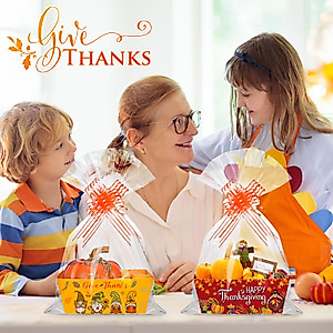 Dispowreath 72 Pcs Thanksgiving Gifts Basket Empty to Fill Kit 24 Fall Pumpkin Maple Leaves Gift Basket Empty 24 Clear Basket Bags 24 Pull Bows for Autumn Harvest Gift Box Party Favors