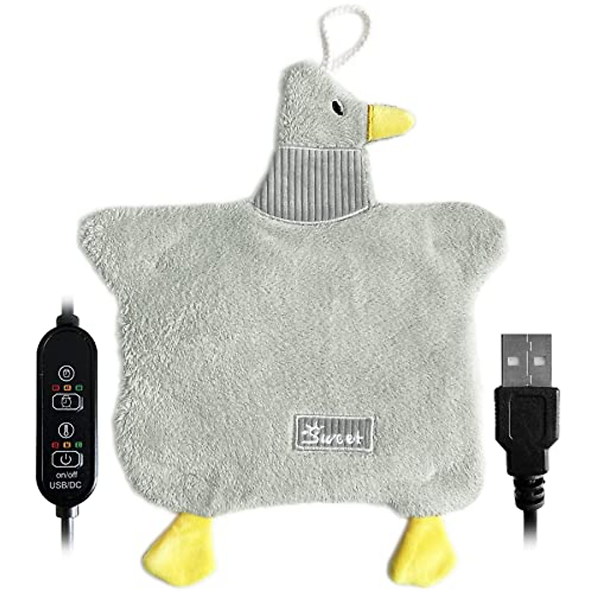 CRIMMY Heating Pad for Period Menstrual Cramps Pain Relife, Cute Small Portable Heat Pads for Travel, Mini Stuffed Animal USB Electric Hot Pack for Back Neck Eyes Hands … (Grey Duck)