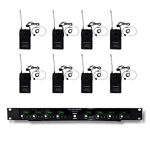MUSYSIC Pro Wireless Microphone System – Advanced SM Technology, 1/4" TRS & XLR Output - 8 Channel UHF Receiver - 8 Lapel Lavalier - 8 Headset - MU-U8-LL