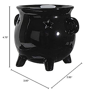 SUMMIT COLLECTION Ceramic Black Witch's Cauldron Tealight Candle Holder Oil Burner 4.75 Inches Tall Essential Oil Incense Aroma Diffuser Home Decor