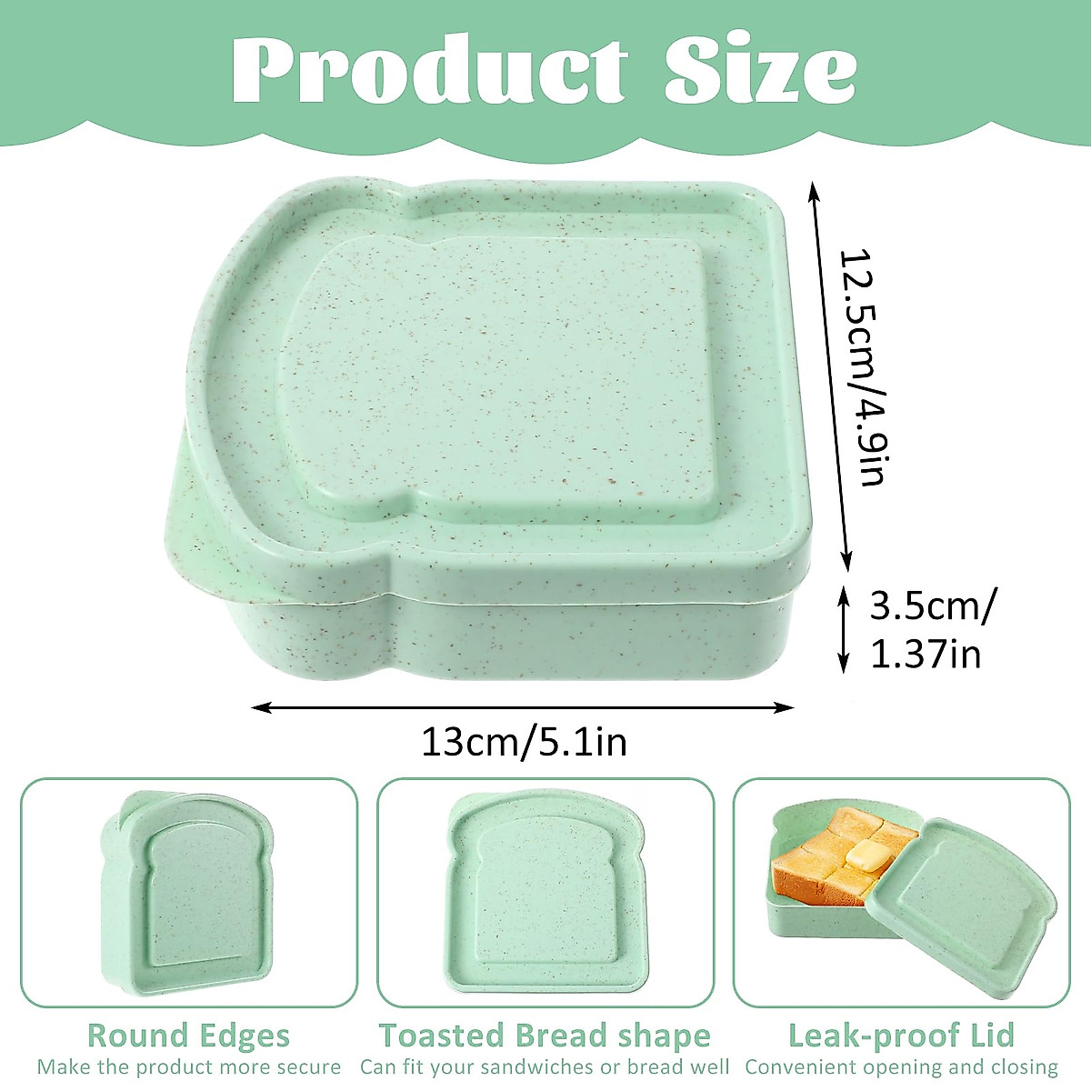 Piriuuo 2 Pcs Sandwich Containers Toast Shape Sandwich Box Sandwich Containers for Lunch Boxes Reusable Food Storage Sandwich Container with Lid, Microwave & Dishwasher Safe