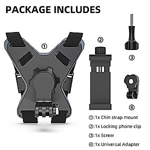 Updated Motorcycle Helmet Chin Strap Mount with Phone Clip Compatible with iPhone 14/14Pro/14 Plus, iPhone 13/13 Pro, iPhone X/XS/XR, Samsung, LG, Pixel, Huawei, Xiaomi and More (Updated Version)