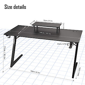 TOPSKY Gaming Computer Desk Home Office Gaming Table with Cup Holder Headphone Hook Z Shaped Leg(55”, All Black)