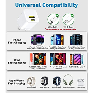 USB C Wall Charger Block,20W Dual Port Charge Adapter,Fast Charging Plug Compatible with Apple Watch Series Se 8 7 6 5 4 3 iPhone 14 Plus 13 12 Mini Pro Max iPad Pro Air, Airpods