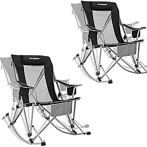 FUNDANGO Rocking Adults Rocker Lawn Chairs Support 220 lbs for Backyard, Garden, Picnic, Camping, Outdoor, Oversized, Black/Grey