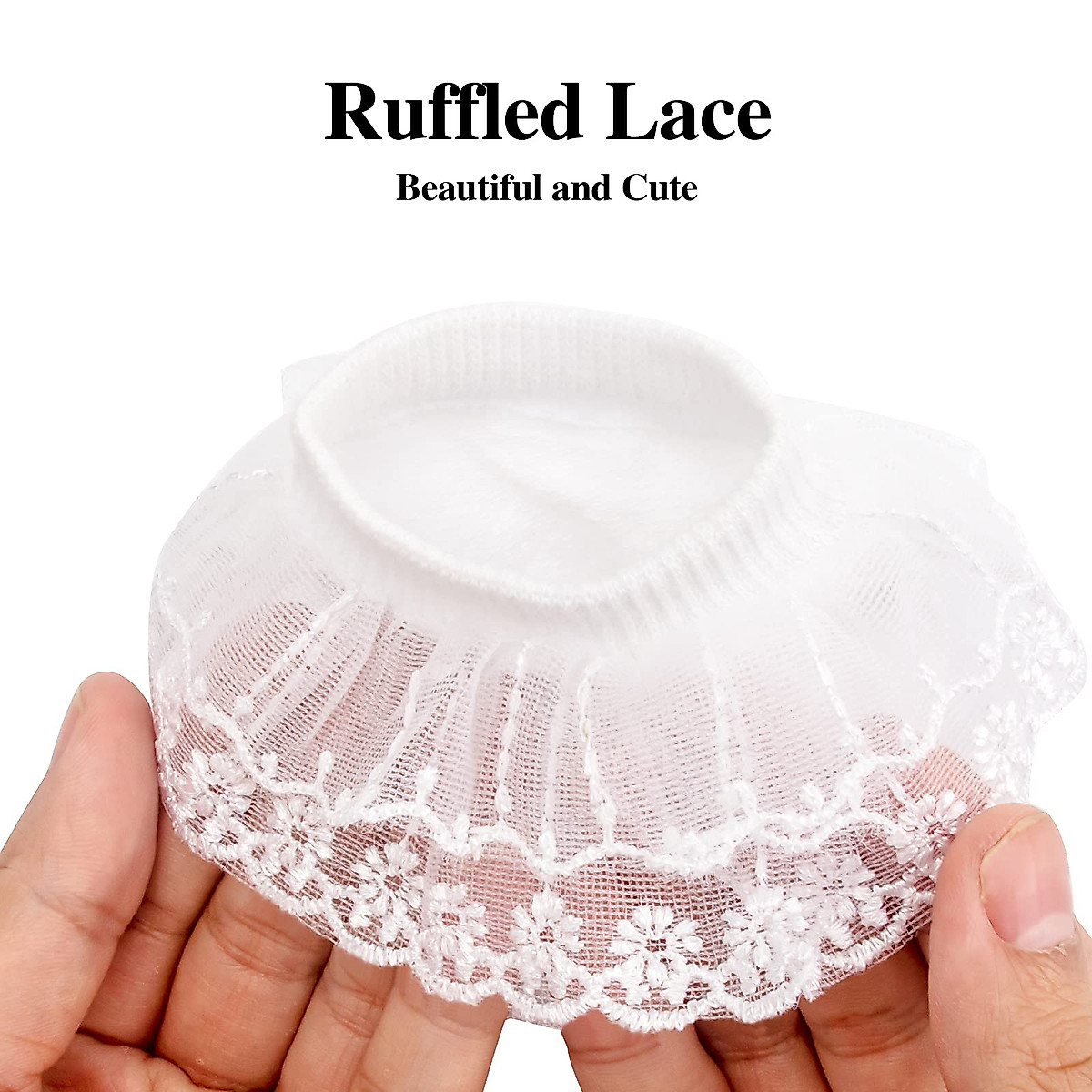 Looching 5 Pairs Toddler Baby Girls Ruffle Lace Trim Socks Eyelet Cotton White Frilly Ankle Soft Dress Socks Kids Princess Socks 1-13T (White, 4-6T)