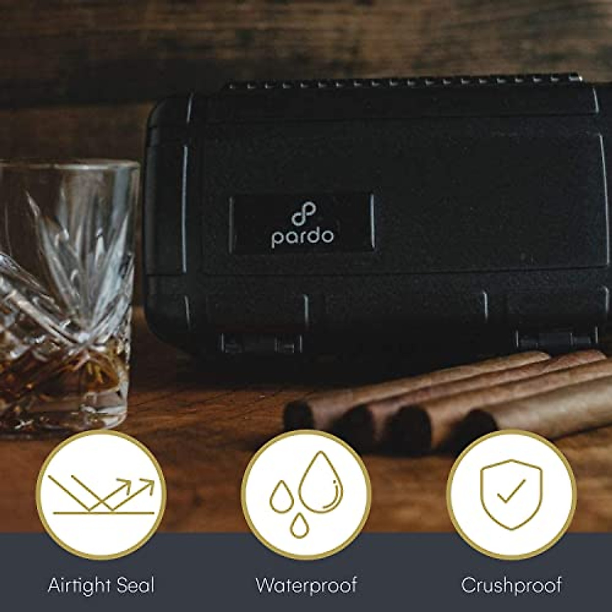 Pardo Cigar Travel Humidors with Built-in Humidifier Disc - Holds up to 15 Cigars - Airtight, Waterproof, Portable & Durable Humidor Cigar Box - Cigar Accessories Ideal Valentines Day Gifts for Him