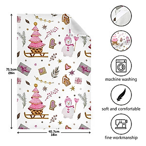 Exnundod Winter Kitchen Dish Towels Pink Snowman Set of 4 Hanging Dish Hand Towel Pretty Pattern Reusable Cleaning Dishcloth for Bathroom Bar Drying Wiping Decor 18x28inch