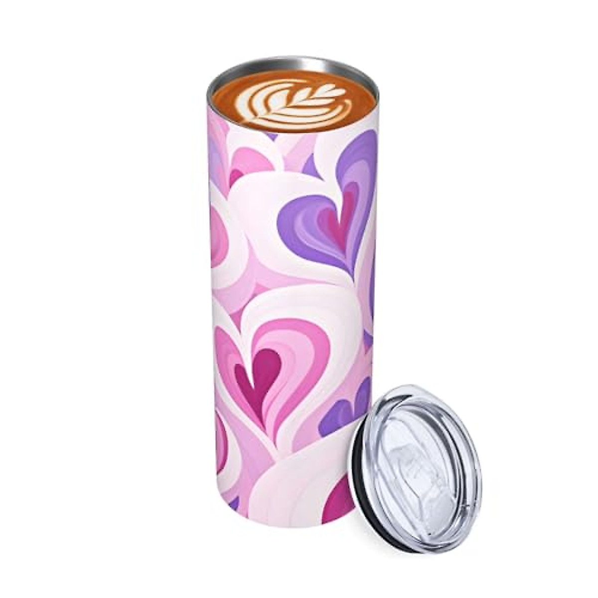 Tangopi Pink Purple Heart 20 oz Tumbler with Lid and Straw Insulated Travel Coffee Mug Reusable Spill Proof Coffee Cups Stainless Steel Water Bottle for Hot and Cold Drinks