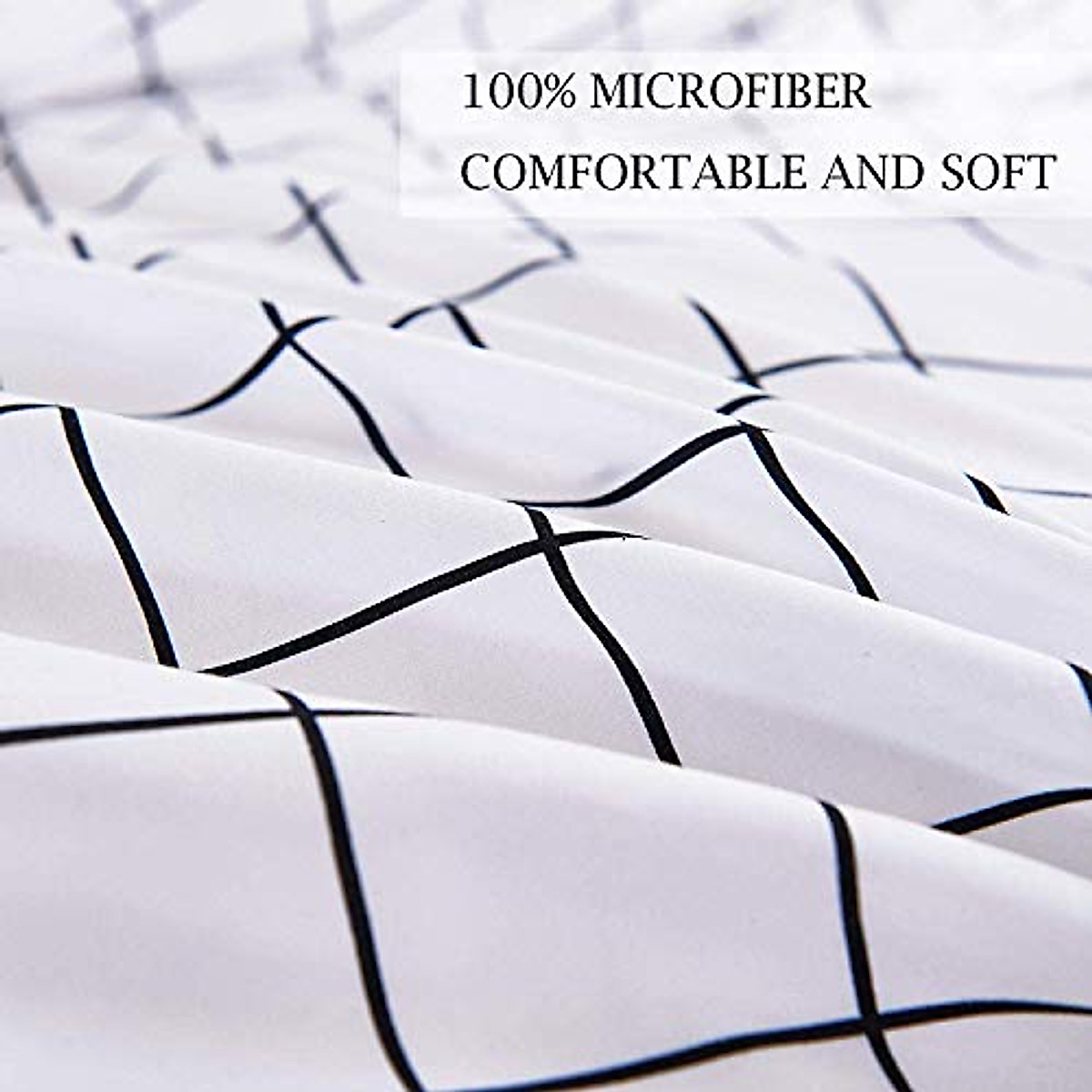 Twin Size Duvet Cover Set, White Plaid Microfiber Down Quilt Bedding Cover with Zip Ties, Farmhouse for Women Men Boys Girls Teen , 2 Piece - 68x90 inch XL Extra Long, Prepy College Dorm Grid Bed Sets