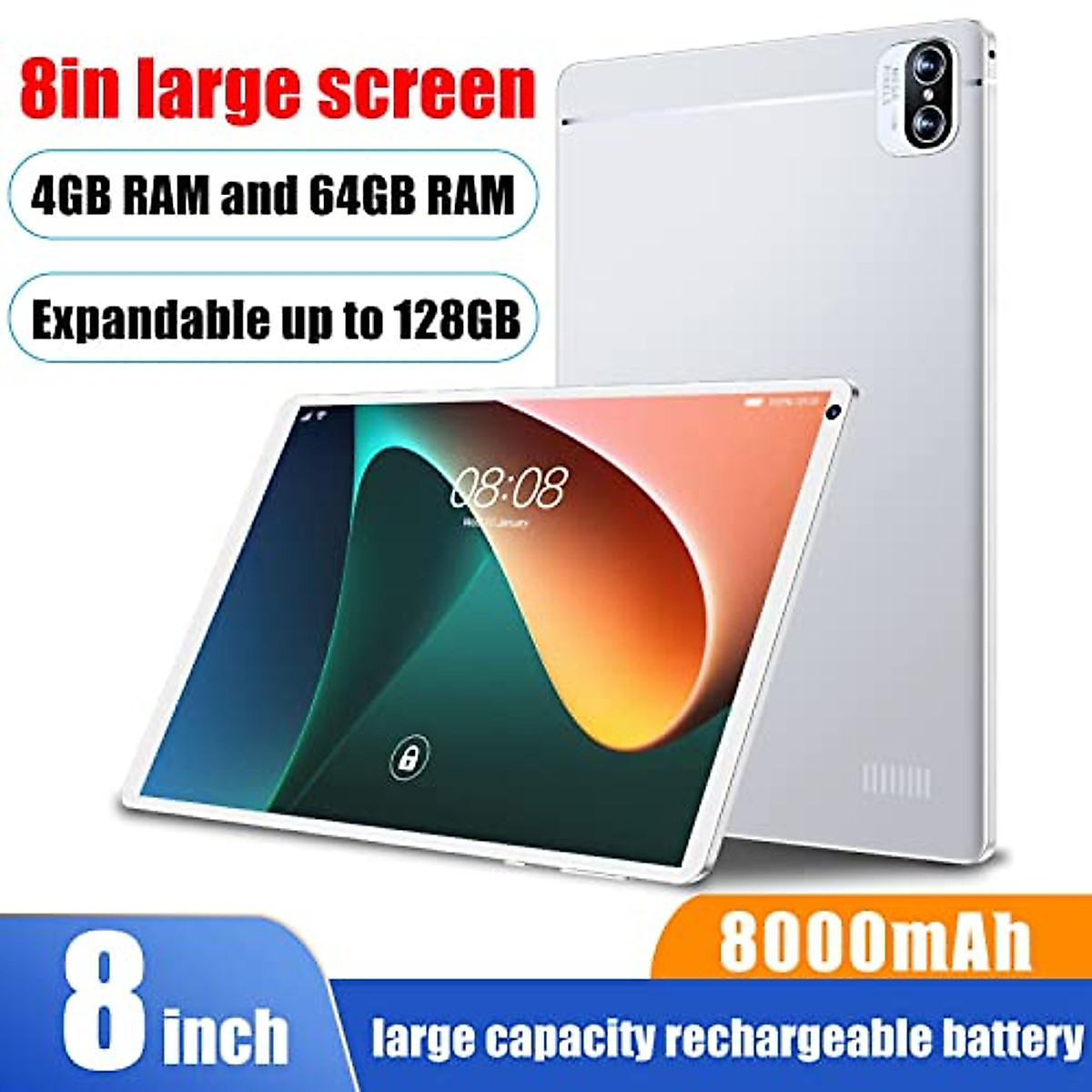 VINGVO 8 Inch Tablet PC 4GB 64GB for Adult Office Travel (US Plug)