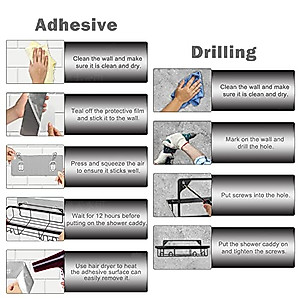 Ginkgo Shower Caddy 4-Pack, Adhesive Shower Organizer Shelf with Hooks + 2 Soap Holders, No Drilling Wall Mount Stainless Steel Shower Shelves Bathroom Basket Rack for Shower Storage (Matte Black)