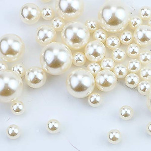 Owevvin 200 Pieces Ivory Pearl Beads No Holes Plastic Pearl for Vase Filler, Jewelry Making, Table Scatter, Crafts, Wedding Birthday Party Decoration (8mm, 12mm, 16mm, 20mm, 25mm)