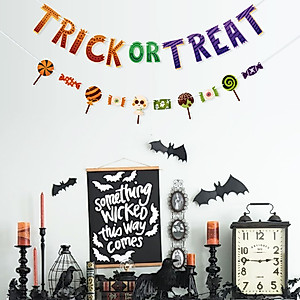 VILIFEVER Trick or Treat Banner for Halloween Party Decorations, Spooky Candy Garland Bunting Wall Home Decor Halloween Theme Baby Shower Birthday Party Supplies Office Classroom Decorations
