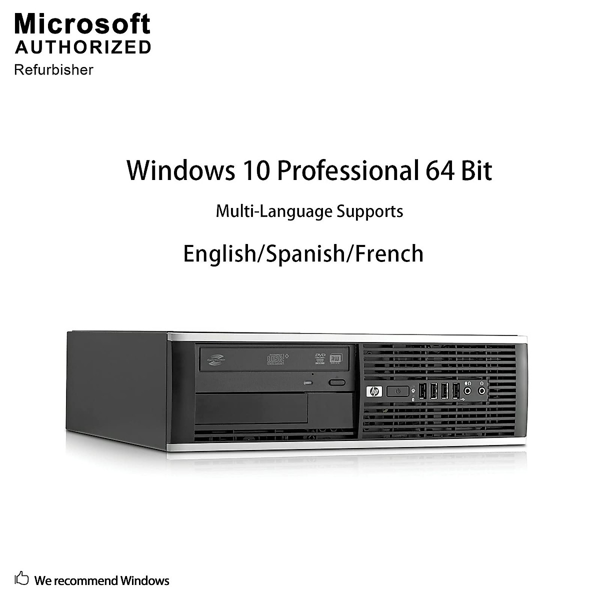 HP Compaq 6300 Pro Desktop PC - Intel Core i3-3220 3.3GHz 8GB 250GB DVD Windows 10 Pro (Renewed)